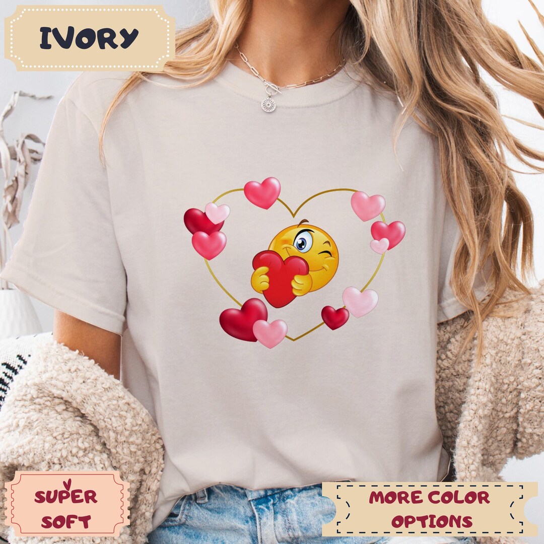 Comfort Colors® Love Emoji T-shirt, Heart Graphic Valentine's Day Gift ...