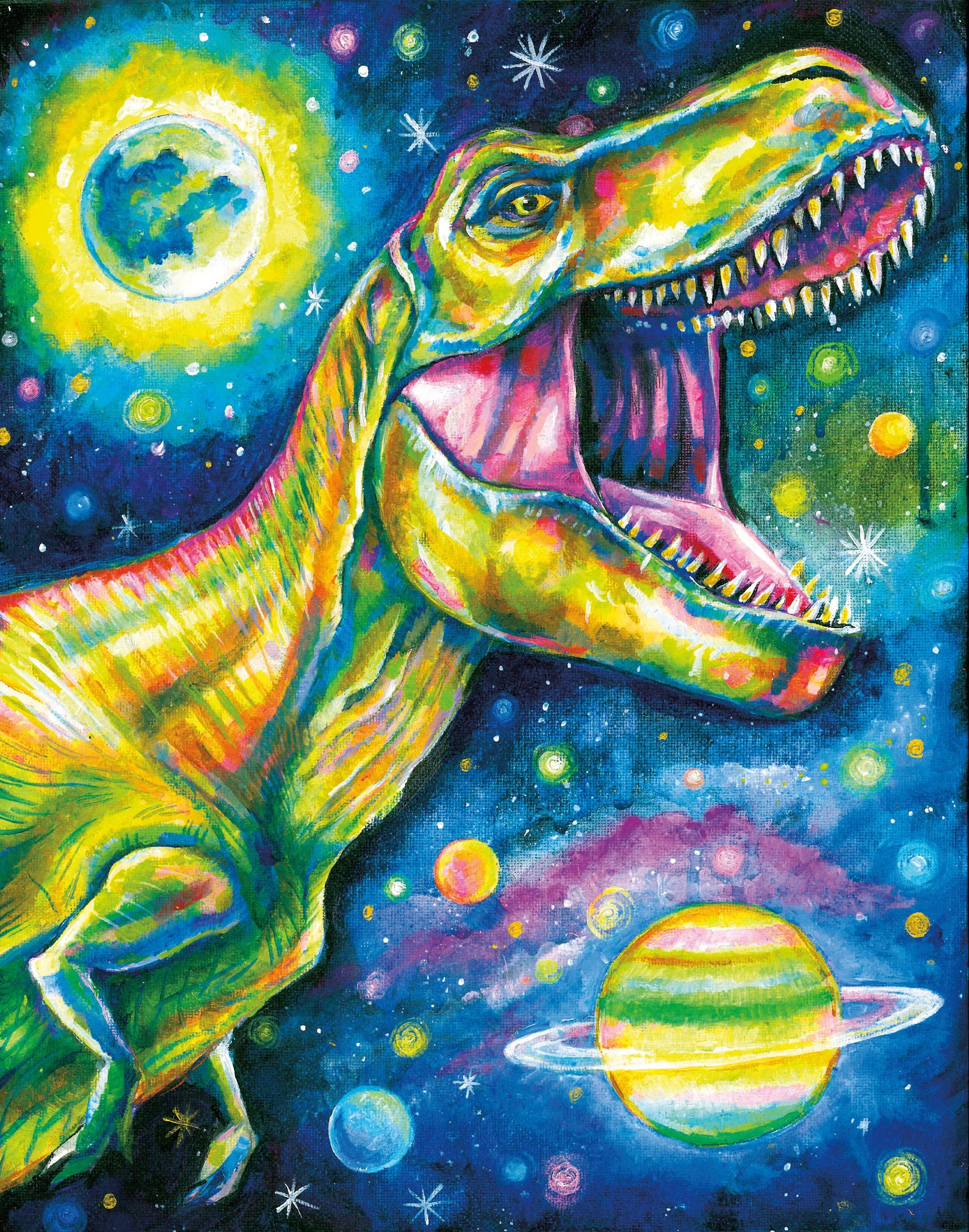 Cosmic Dino Comes ready to hang on wall T Rex Wall Art Dino | Etsy