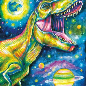 Cosmic Dino Comes ready to hang on wall T Rex Wall Art Dino | Etsy
