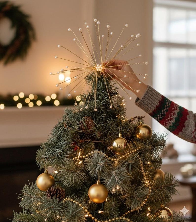 Gold Wire Star Tree Topper: Handmade Pearl Bead Christmas Decoration - Etsy