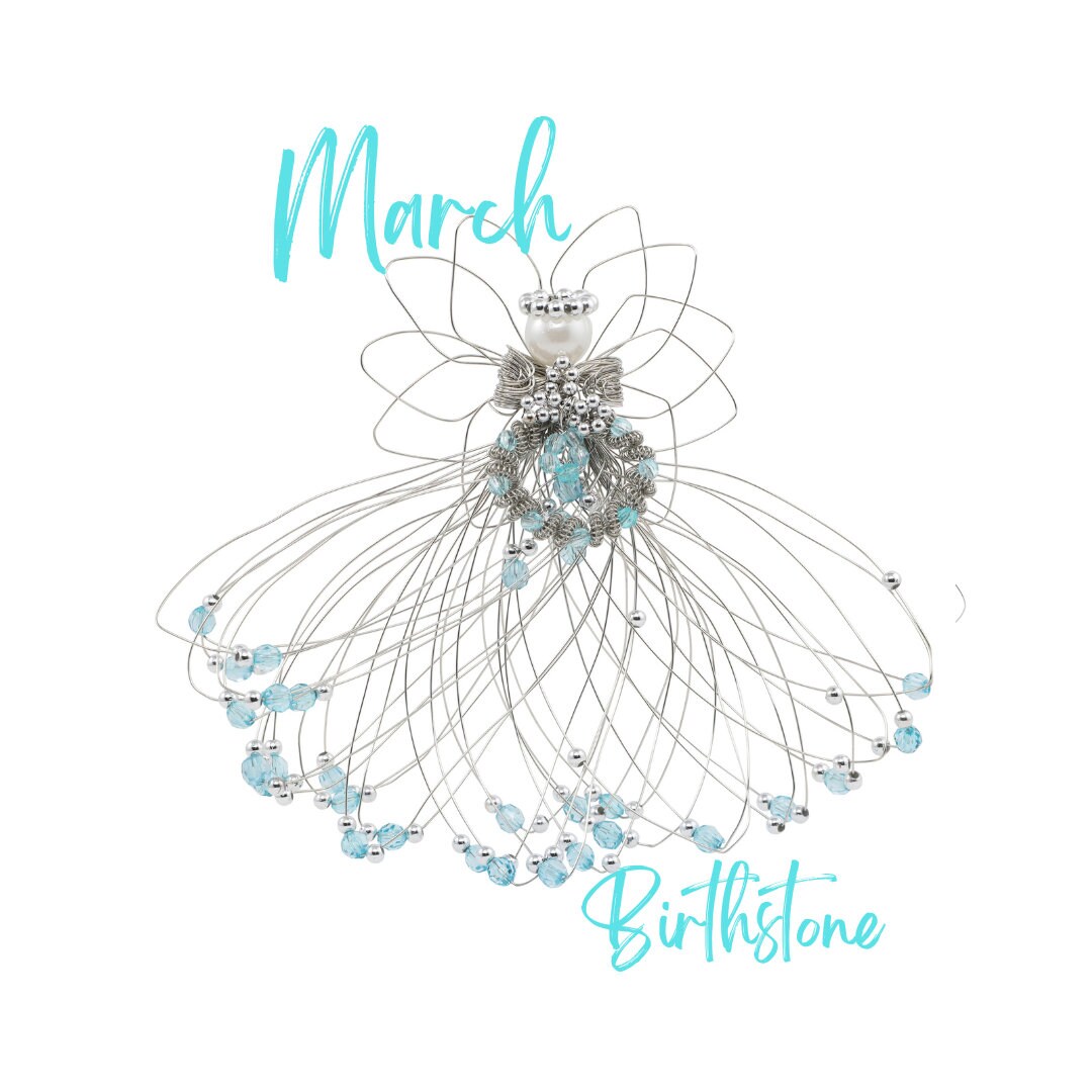 Handmade March Birthstone Angel Ornament Aquamarine Holiday Tree Angel ...