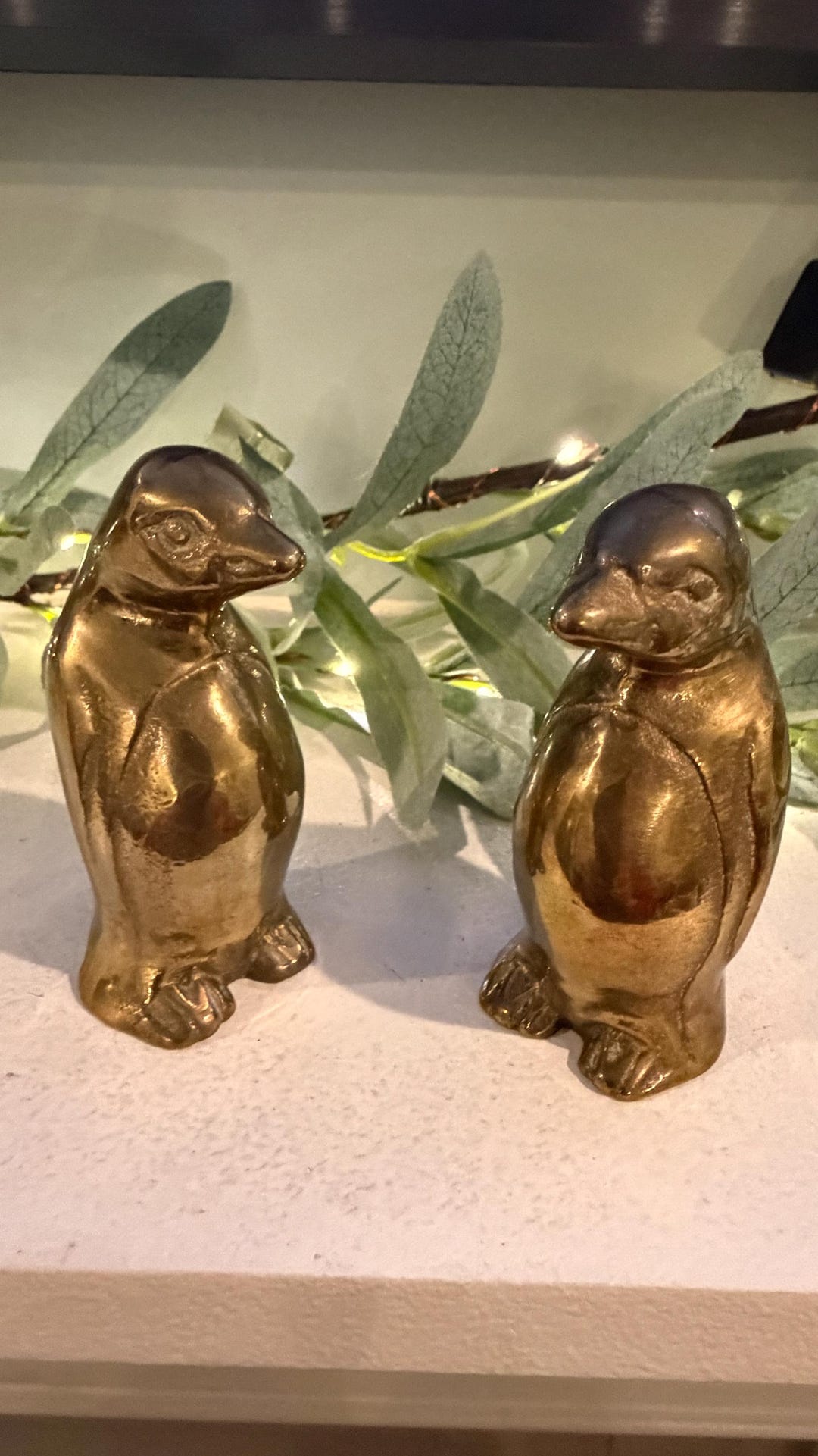 Vintage Solid Brass Penguins Figurines Paperweights Decor Mid Century ...