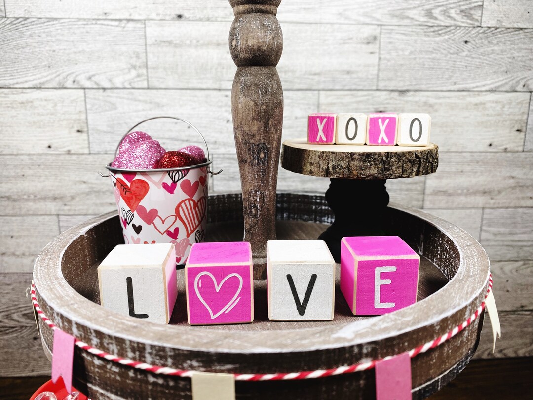 Valentine’s Day Wooden Letter Blocks / Valentine’s Day Tier Tray Decor ...