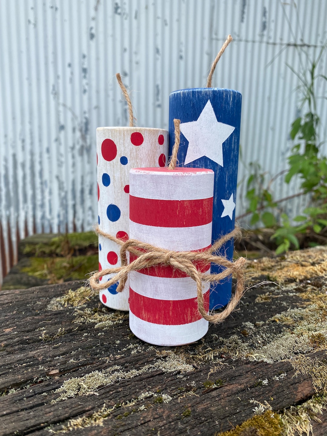 Handmade Decorative Wooden Firecrackers - 6" Tall // Patriotic Decor - Etsy