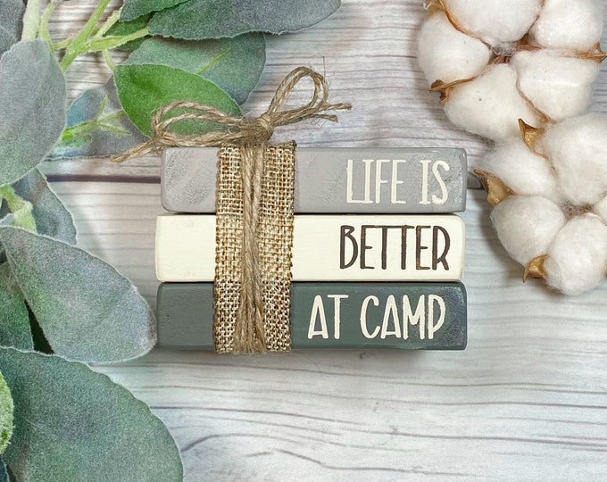 Camping Themed Mini Book Stack Tiered Tray Decor / Gray Themed Decor ...