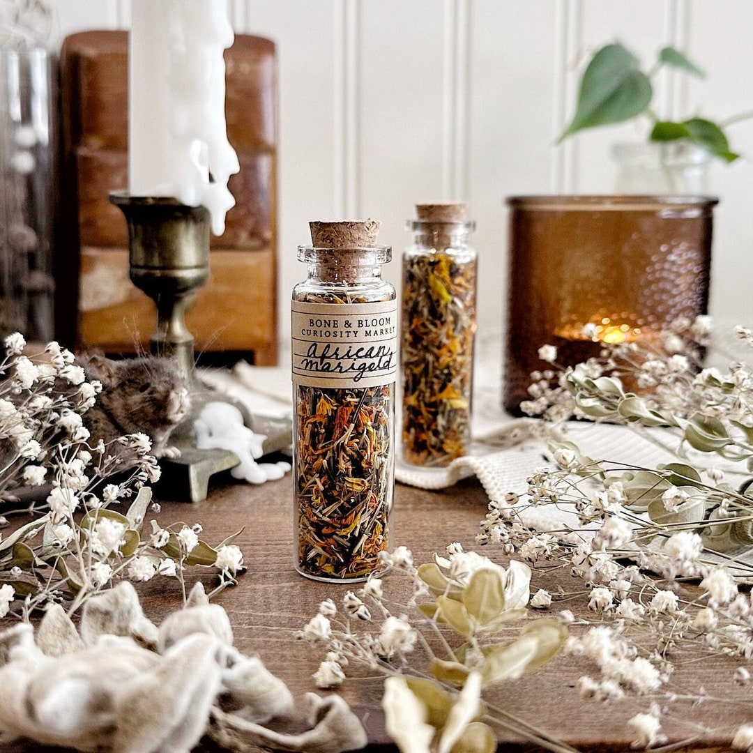 Dried African Marigold Petals in Glass Vial, Dried Flowers, Dried ...