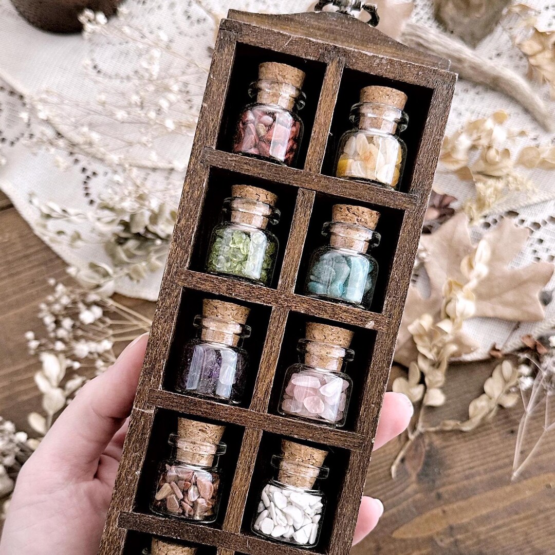 Tiny Crystal Collection in Vintage Trinket Shelf, Curio Cabinet ...
