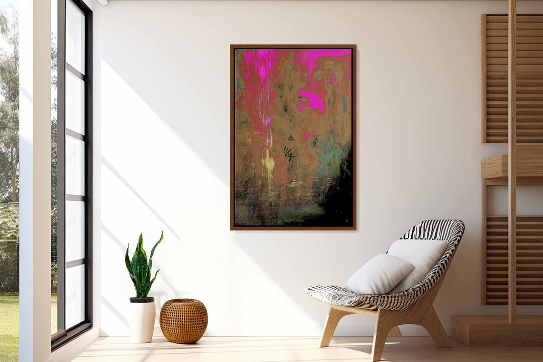 Bright Pink and Brown Painting, Wall Decor Hot Pink, Wall Art Pink ...