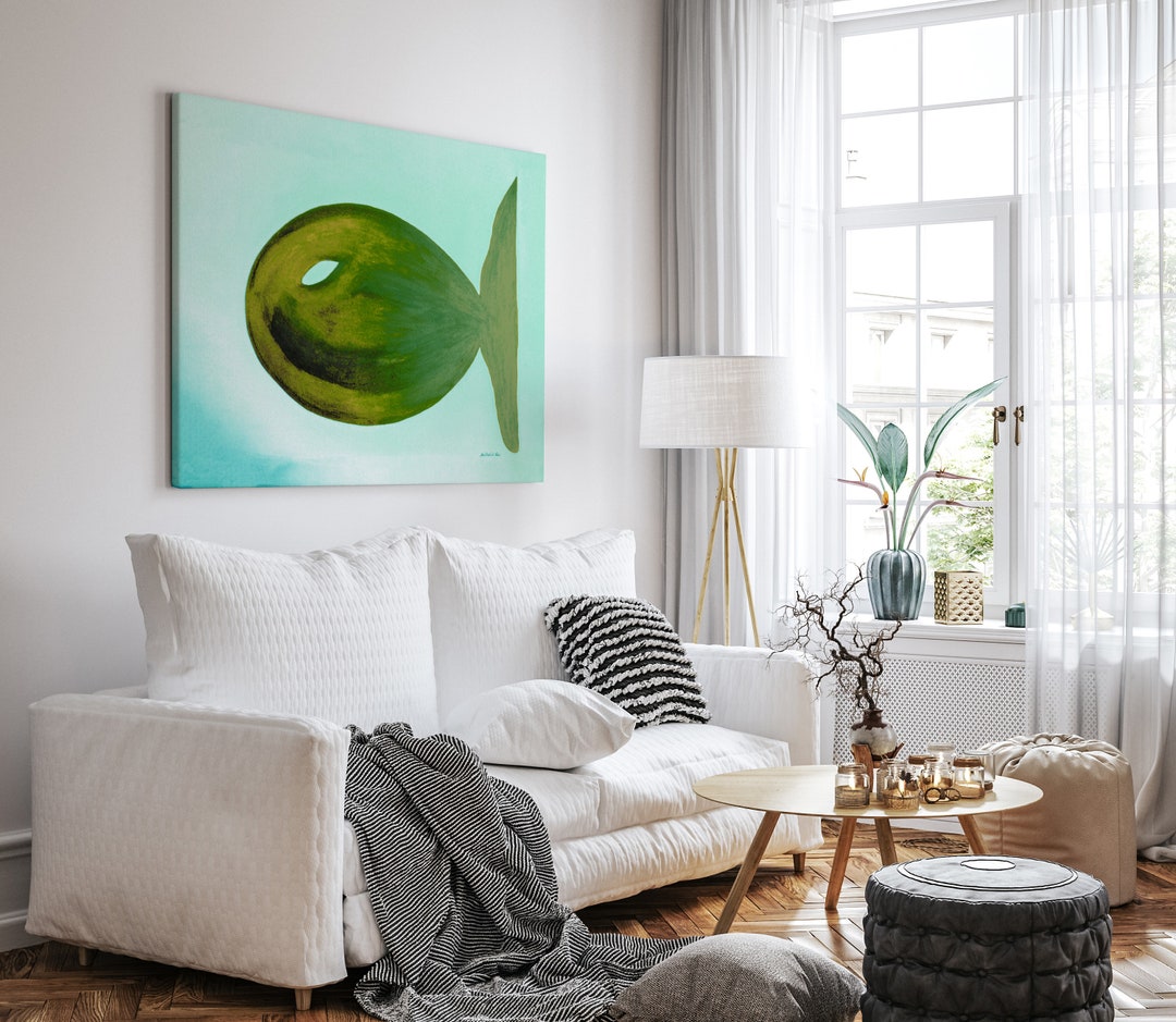 Green Fish Print, Forest Green Sea Art, Dark Green Abstract, Ocean Wall ...