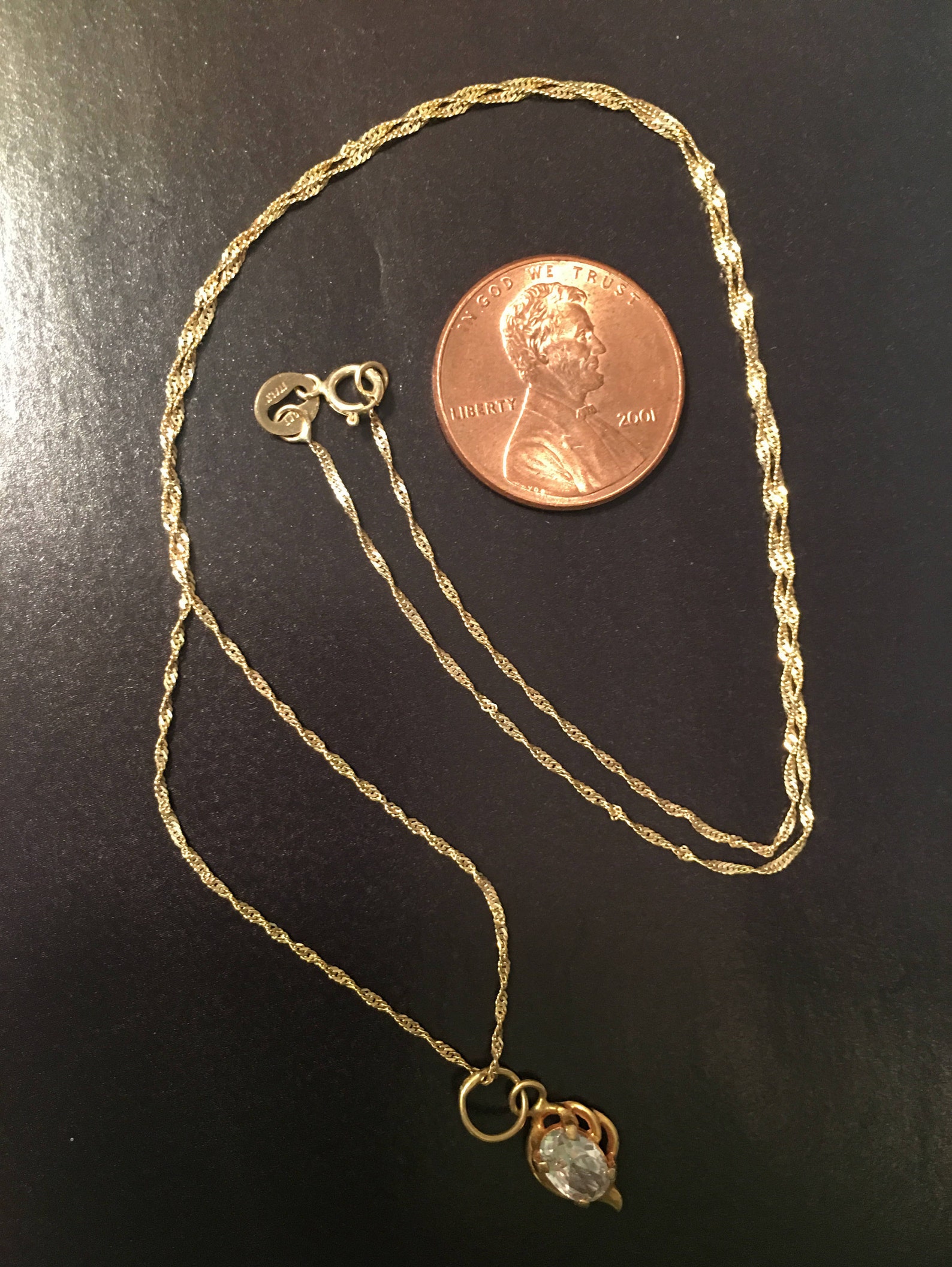 10 Karat Solid Yellow Gold Necklace With Clear CZ Oval Pendant | Etsy