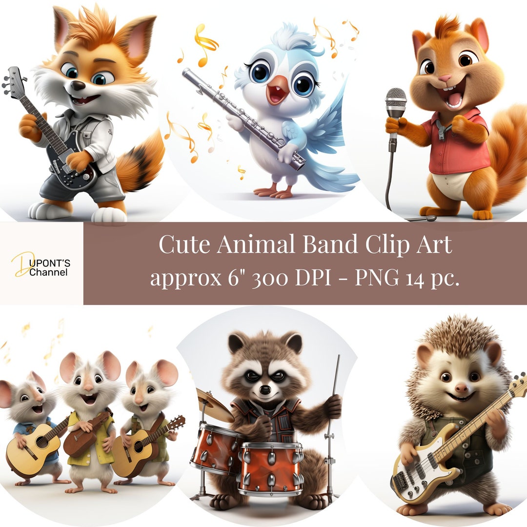 Animal Band Clipart: Cartoon Animals Playing Instruments (PNG Digital ...