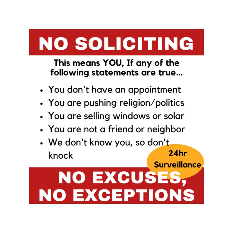 No Soliciting Sign Instant Download: Deter Unwanted Visitors, Printable ...