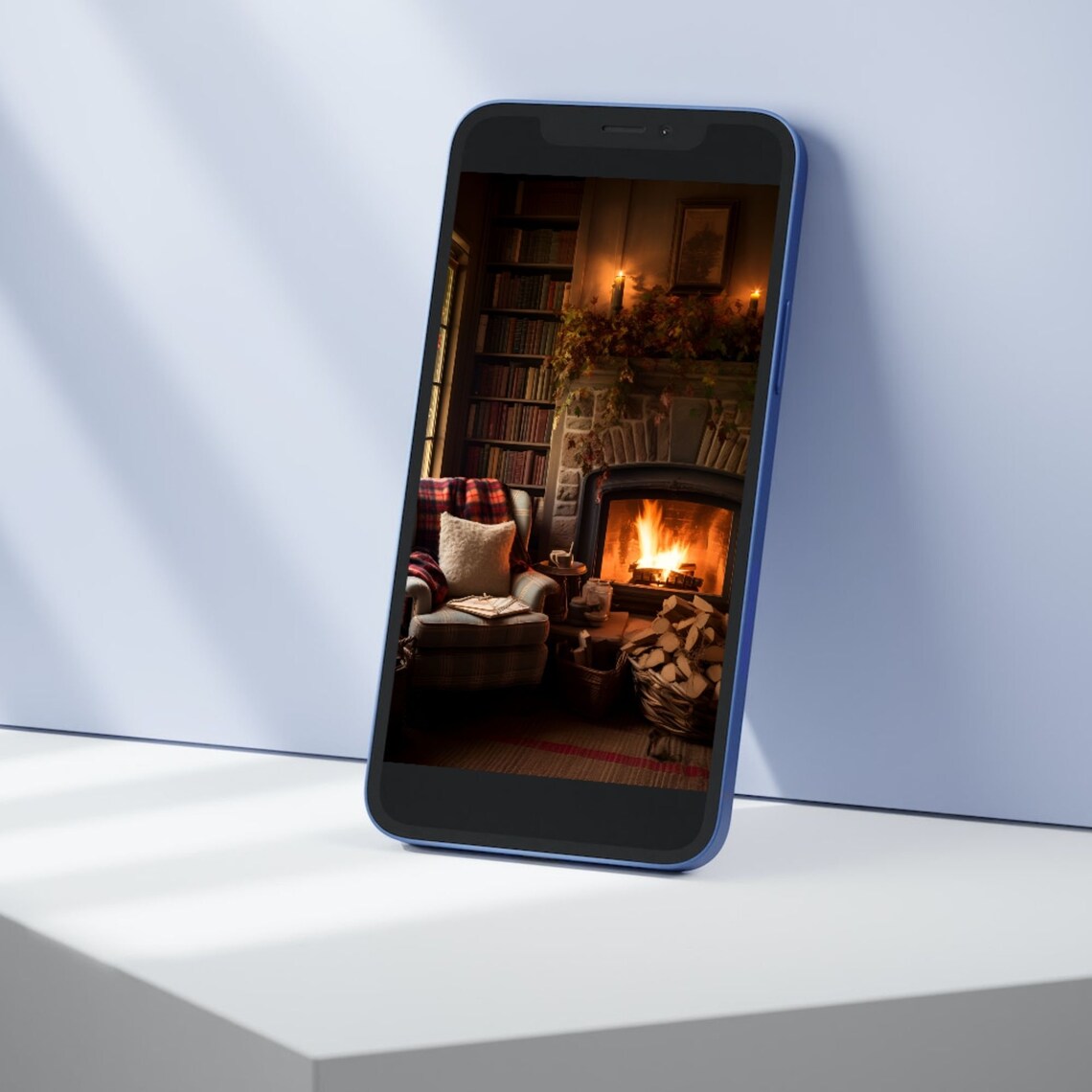 Cozy Fireplace Nook Phone Wallpaper: Fall Smartphone Background ...