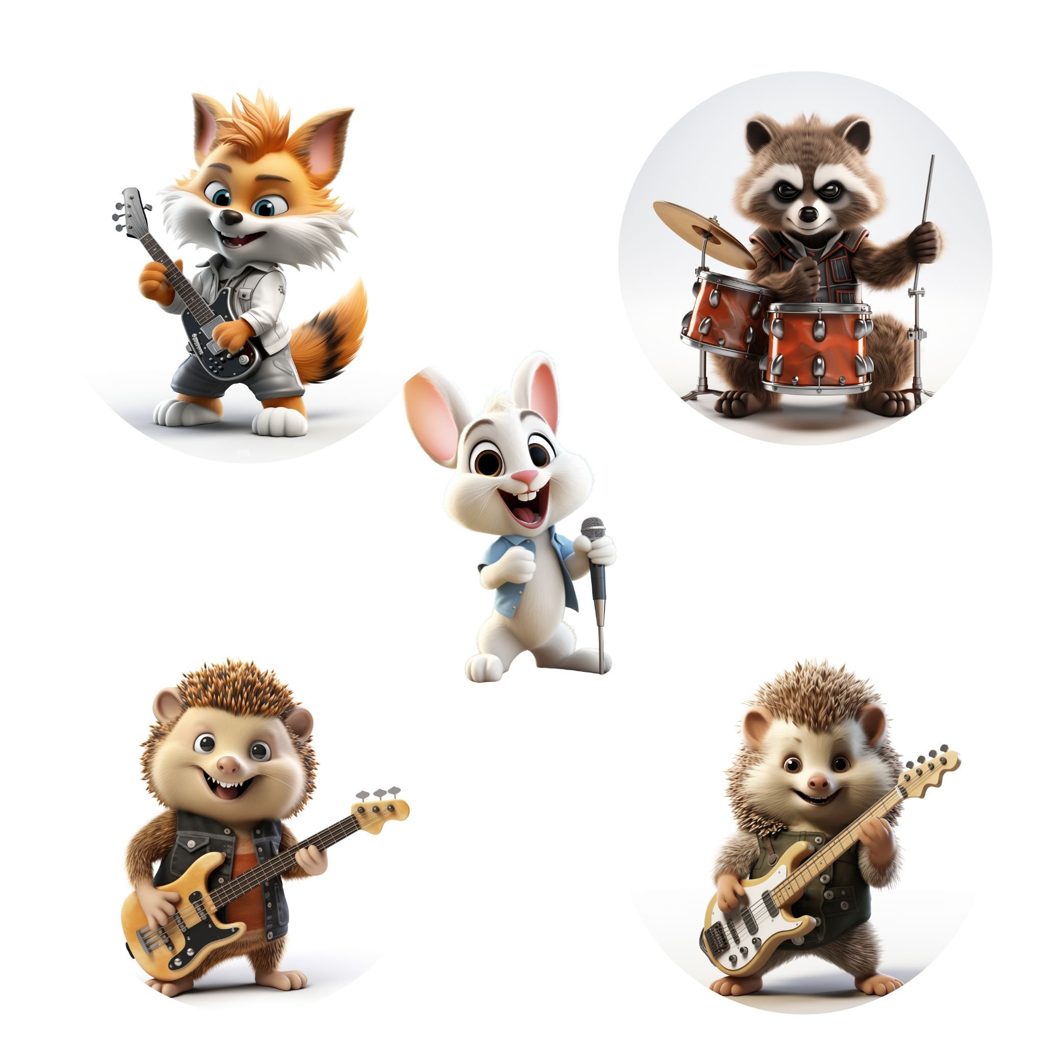 Animal Band Clipart: Cartoon Animals Playing Instruments (PNG Digital ...