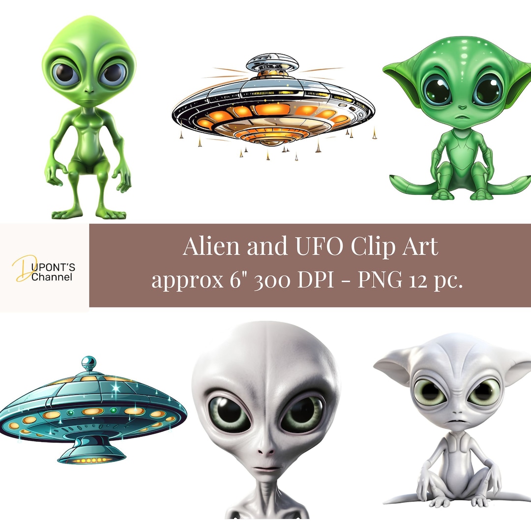 Alien and UFO Clip Art Set, PNG Digital Downloads for Sci-fi Crafts ...