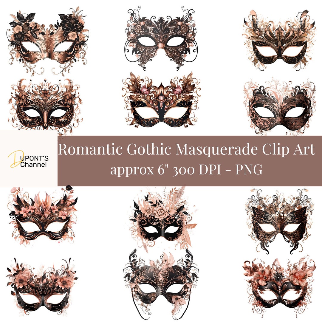 Rose Gold Gothic Masquerade Mask Clip Art: Halloween PNG (digital ...