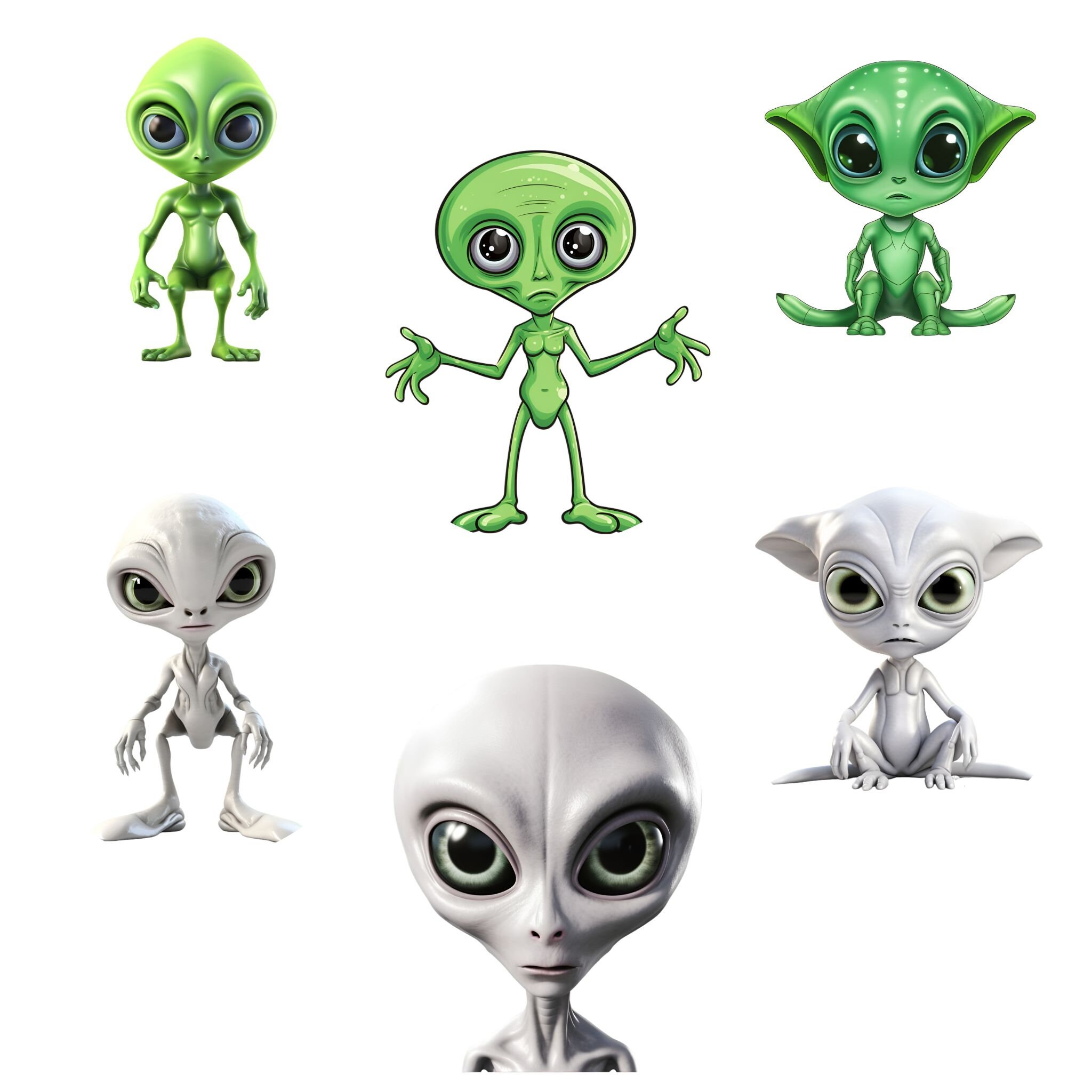 Alien and UFO Clip Art Set, PNG Digital Downloads for Sci-fi Crafts ...