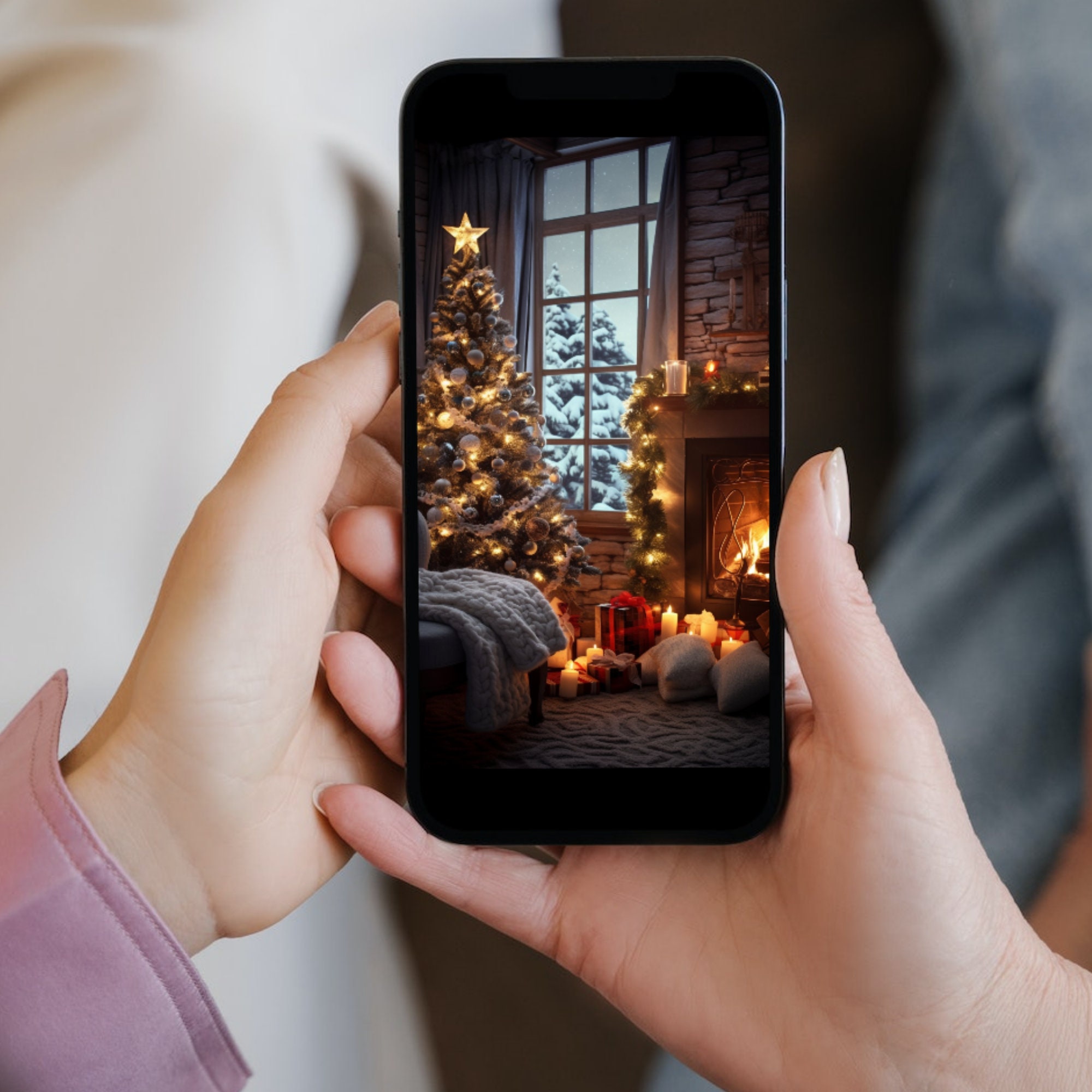 Fireside Christmas Phone Wallpaper: Serene Holiday Background (digital ...