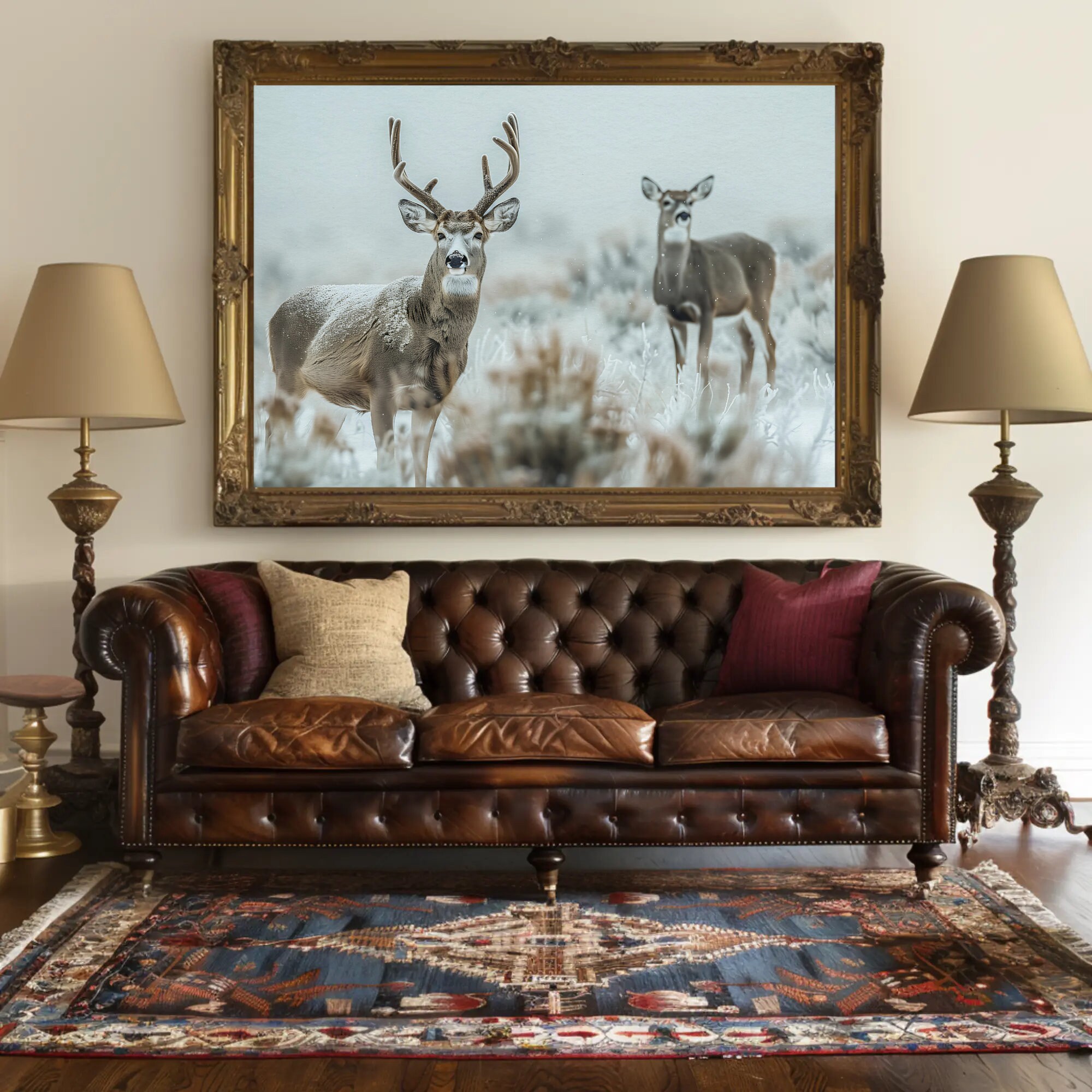 Deer Extra Large Wall Art: A Buck and Doe Deer in Snowy Field ...