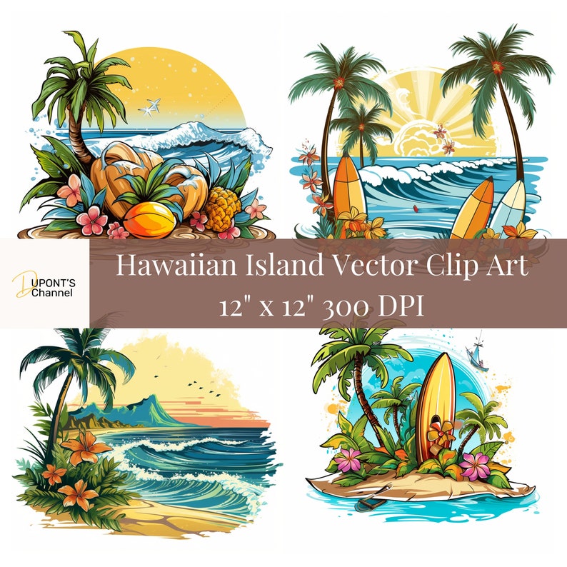 Hawaiian Island Clip Art: Tropical Beach Scene (digital Download) - Etsy