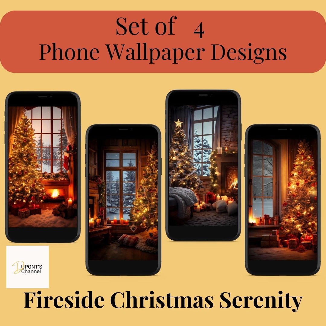Fireside Christmas Phone Wallpaper: Serene Holiday Background (digital ...