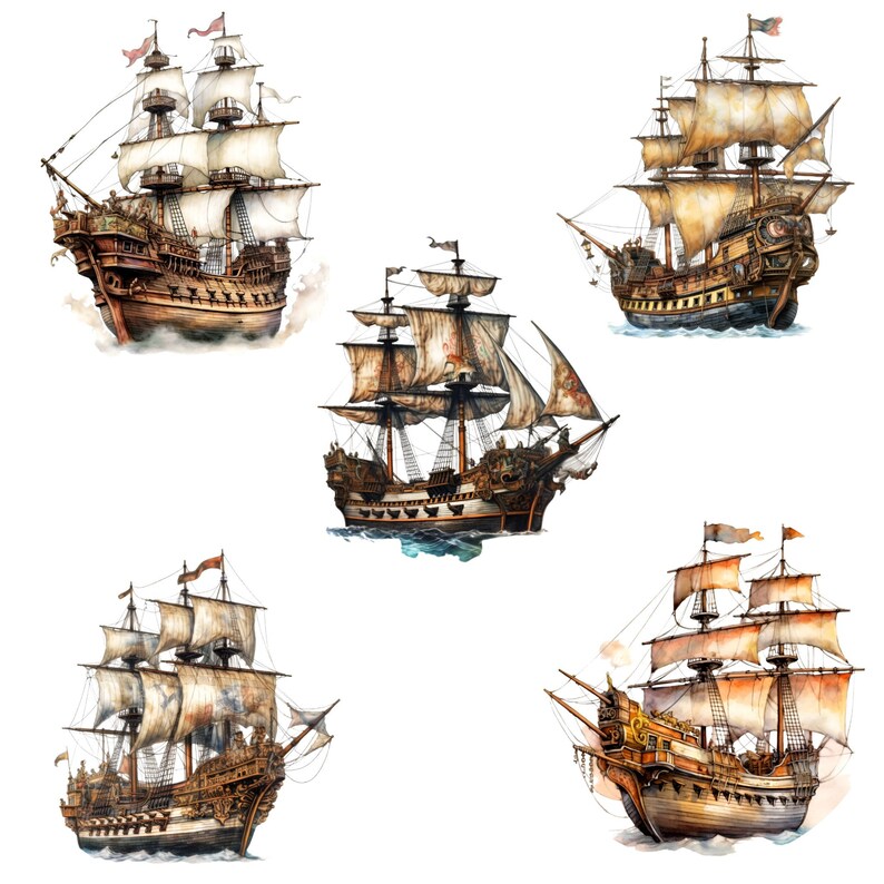 Vintage Pirate Clip Art, Pirate Ship PNG Digital Download, Skeleton ...
