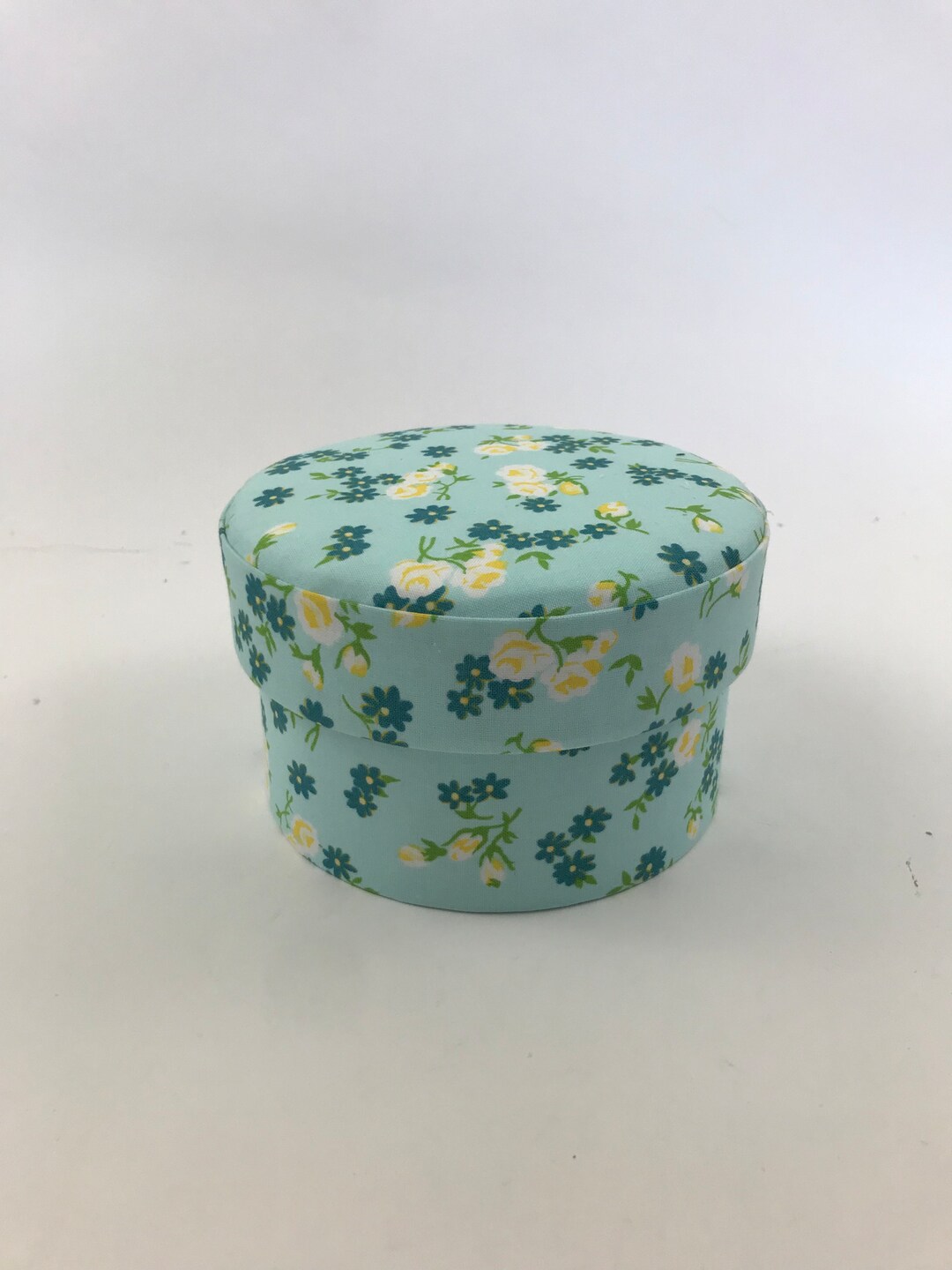 Round Decorative Box With Floral Fabric - Etsy