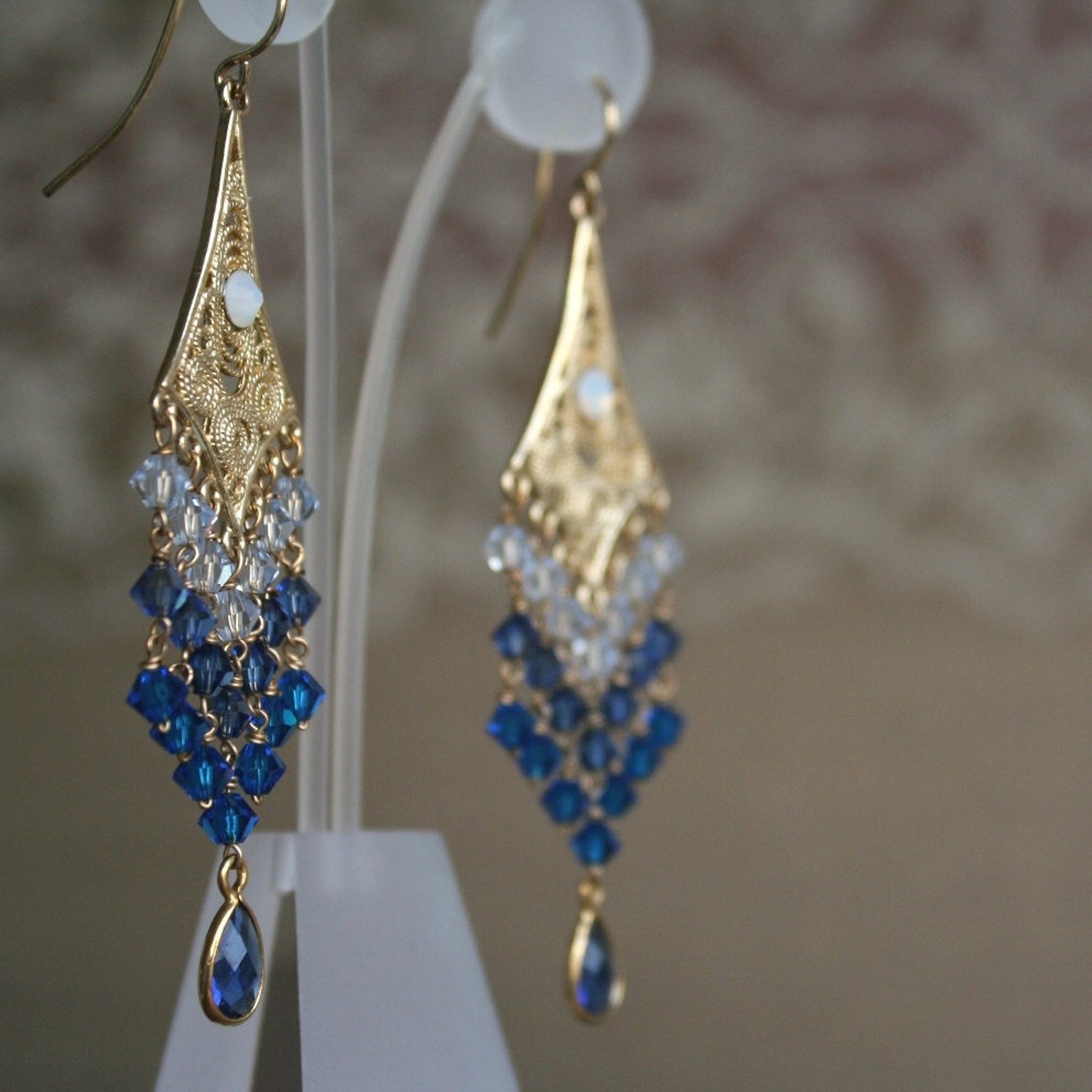 Royal Blue Earrings, Statement Chandelier Earrings, Oriental Dangling ...