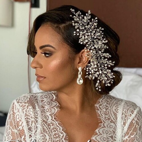Statement Side Headpiece Diamond Bridal Hair Piece Big - Etsy