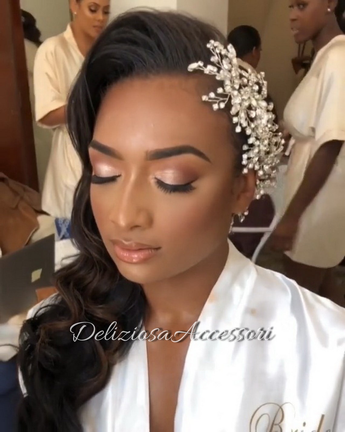 Statement side headpiece Diamond bridal hair piece Big | Etsy