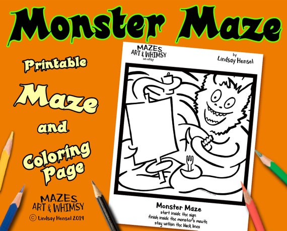 Printable Kids Monster Maze | Etsy