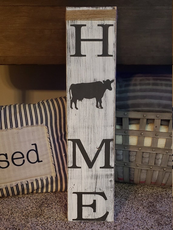 NEW Handmade Large Vertical Rustic Farmhouse HOME Sign W/Cow | Etsy