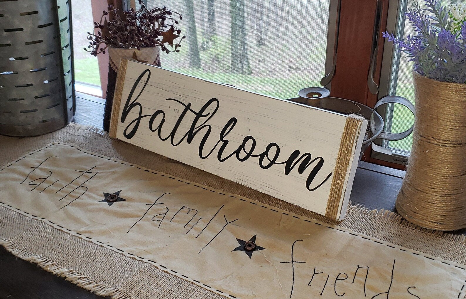 NEW Script Bathroom Farmhouse Sign - Etsy