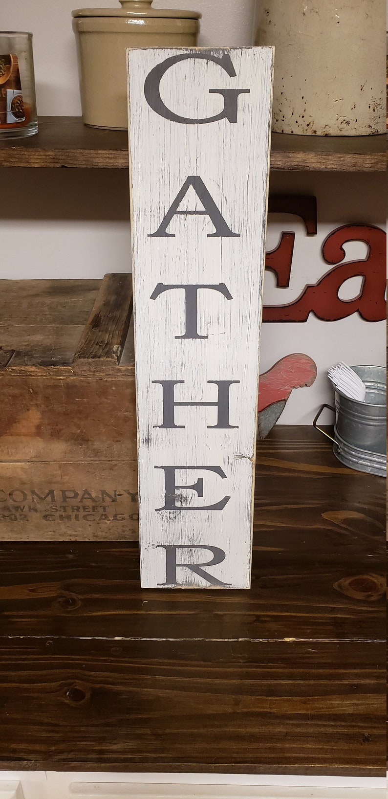 NEW Handmade Vertical GATHER Farmhouse Wooden Sign | Etsy