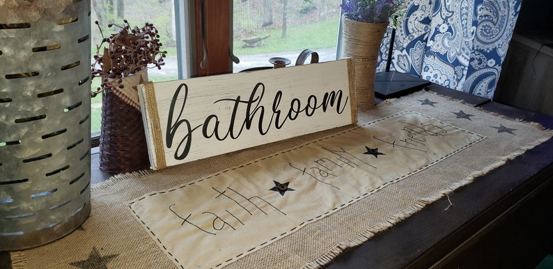 NEW Script Bathroom Farmhouse Sign - Etsy