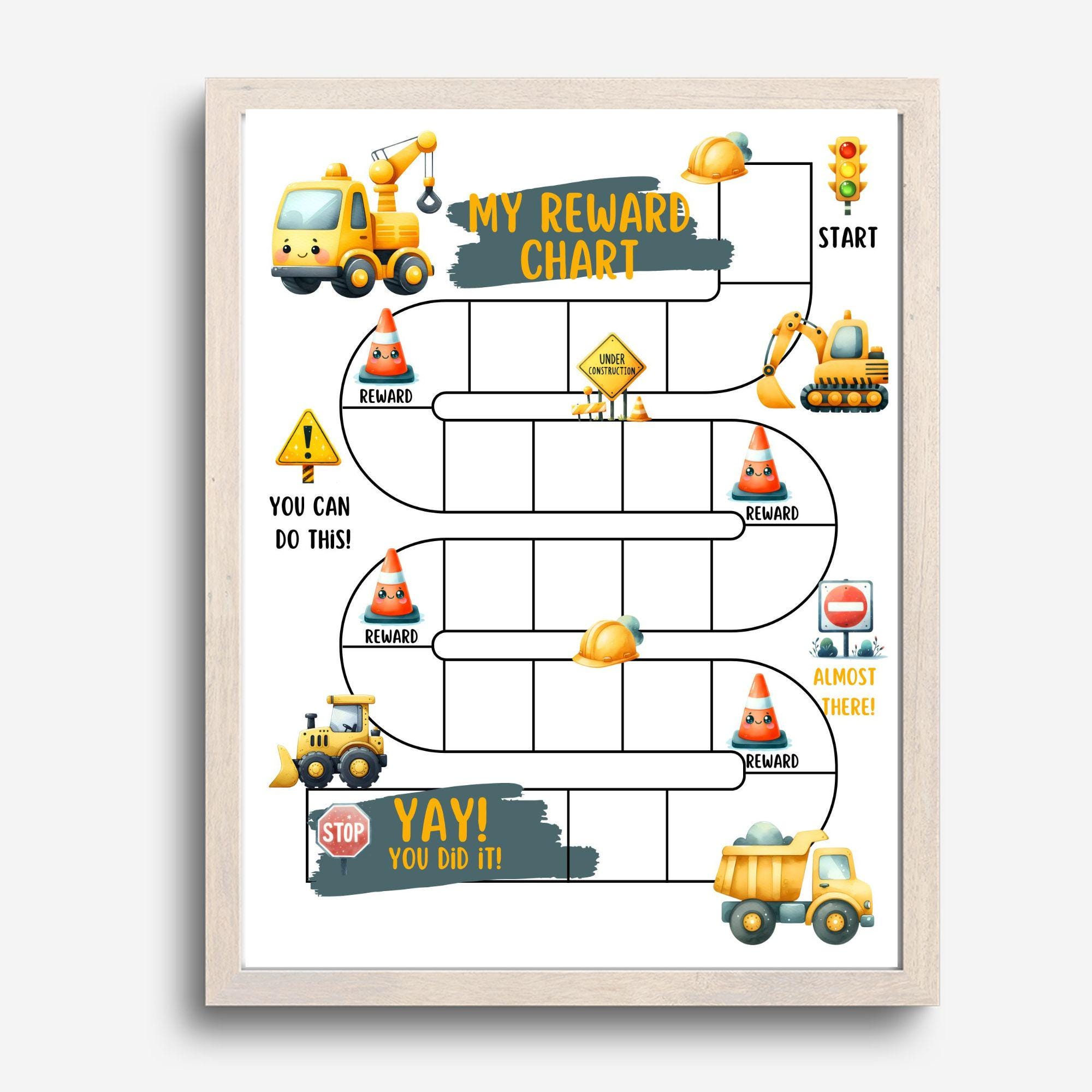 Printable Reward Chart | Potty Training | Cute Construction Truck Kids ...