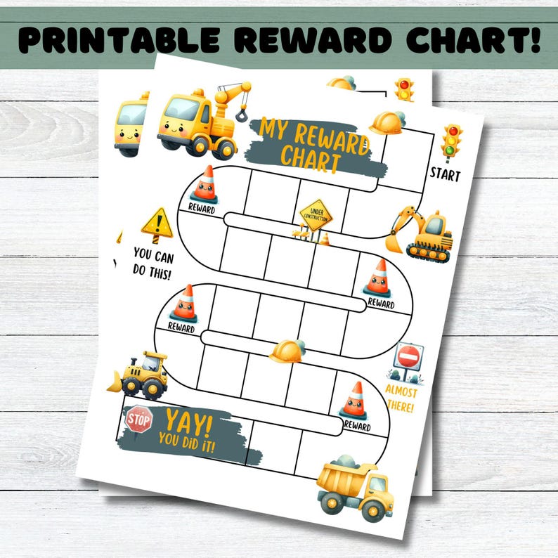 Printable Reward Chart | Potty Training | Cute Construction Truck Kids ...