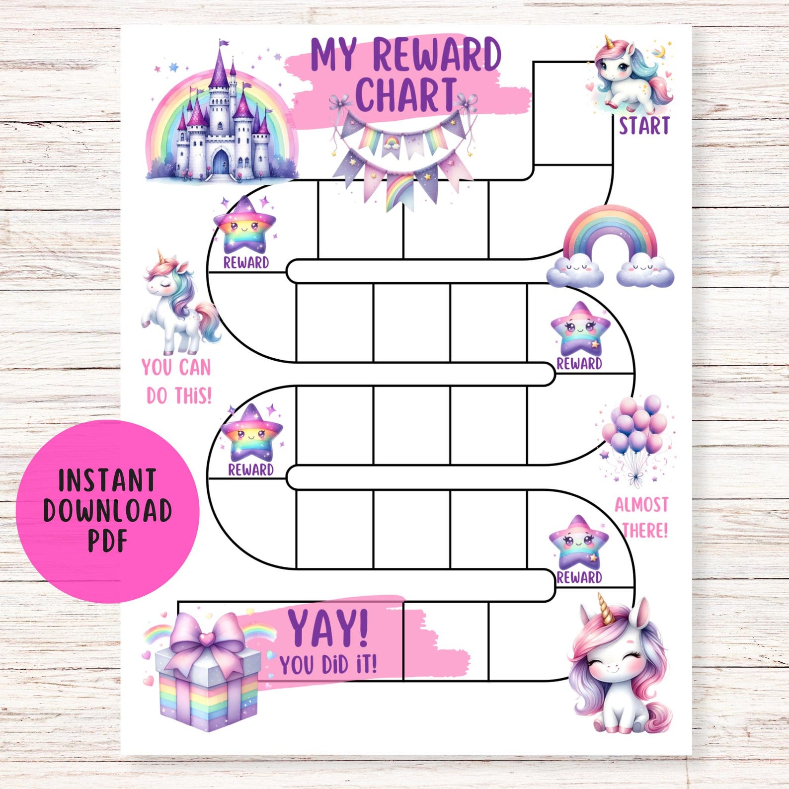 Printable Reward Chart | Rainbow Unicorn Chart | Chore Chart for Kids ...