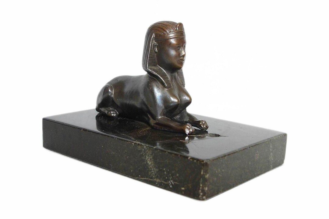 Antique Bronze Sphinx Figurine on Marble Bases Egyptian - Etsy