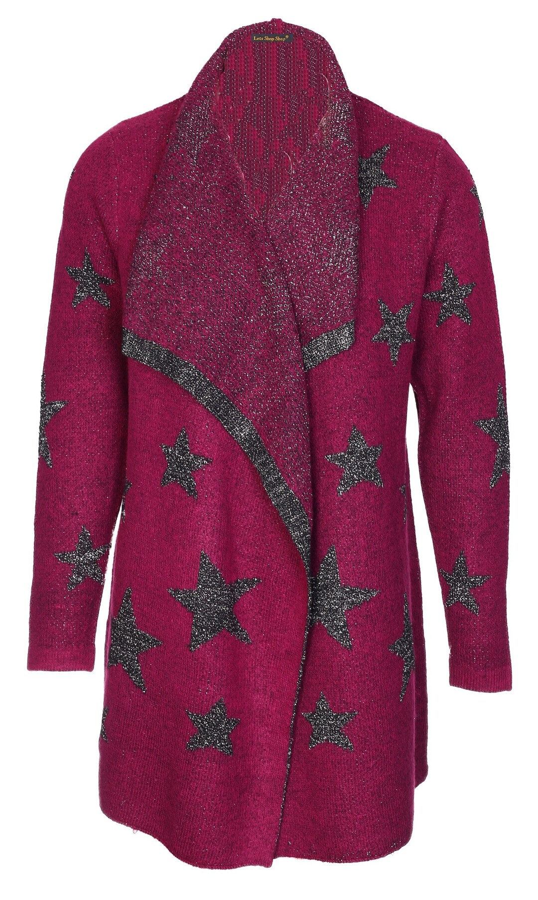 Womens Star Print Mid Length Open Front Draped Cardigan Ladies Knitted ...