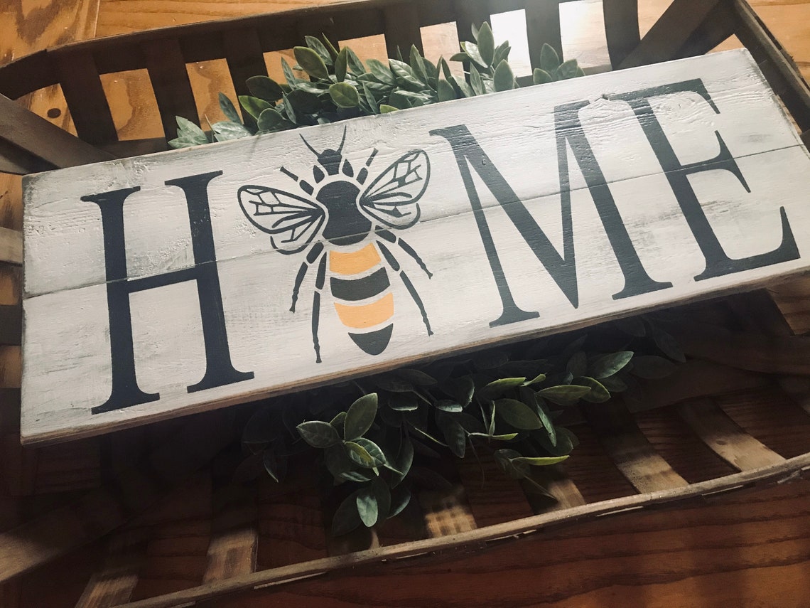 Wooden Bee Sign Wooden Home Sign Home Bee Sign - Etsy