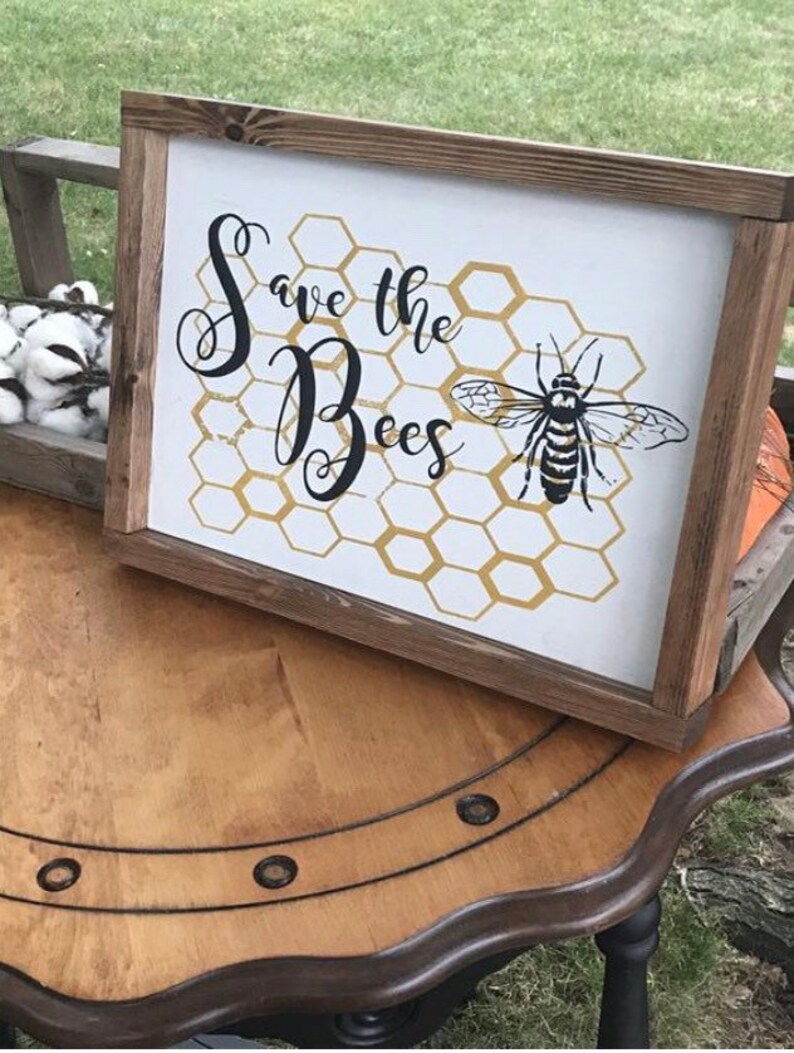 Distressed save the bees framed sign honeybee wood sign | Etsy
