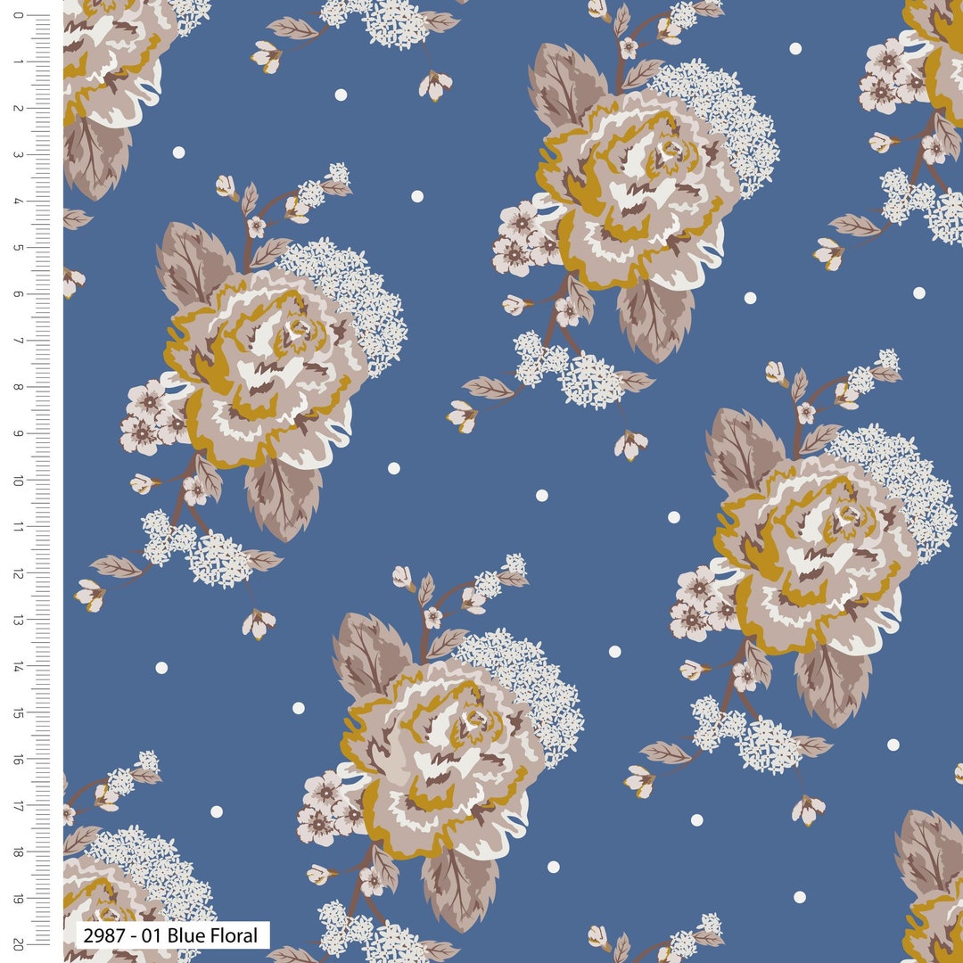 Blue Floral - Organic Cotton by the Half Yard - Blue Skies and Nutmeg ...