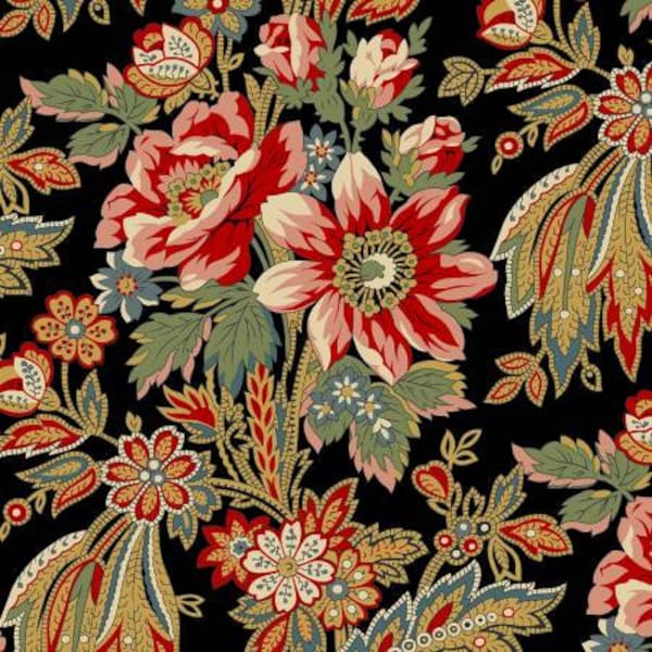 Black Floral Fabric - Etsy