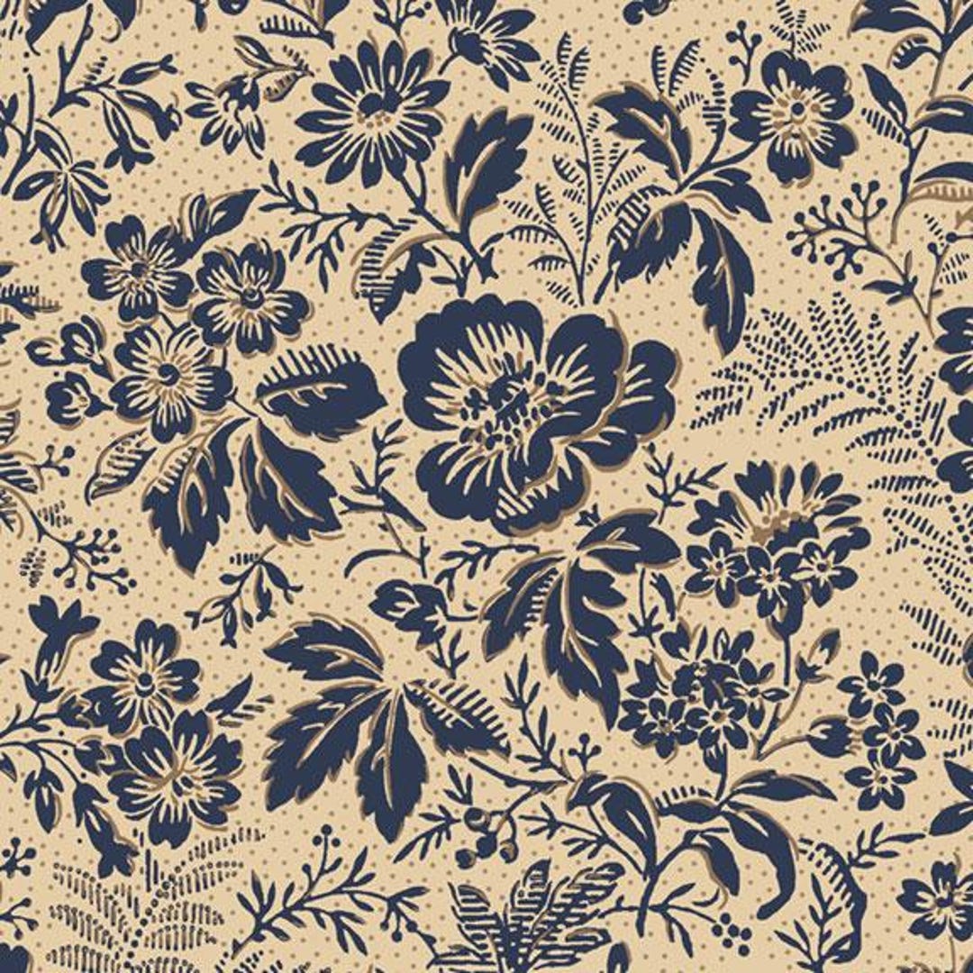 Indigo Neutrals - Large Floral - RO21176D - Monika Zhu - Marcus Fabrics ...