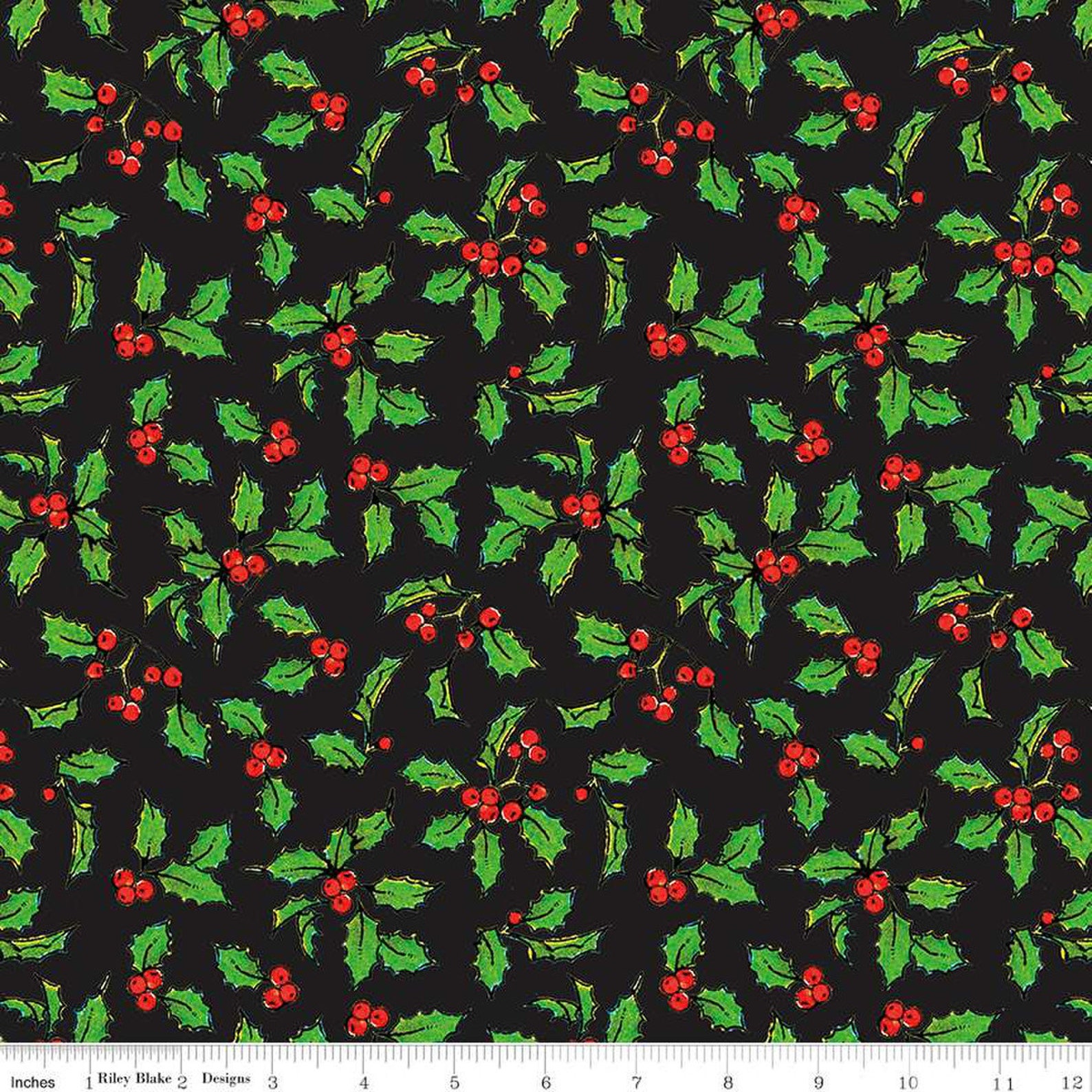 Nicholas Holly Days Black J. Wecker Frisch Riley Blake - Etsy