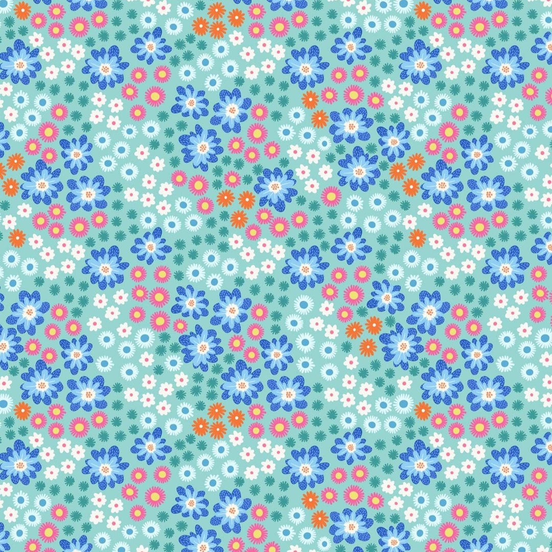 Dotty Flowers on Turquoise - by the Half Yard - Creative Landscapes ...