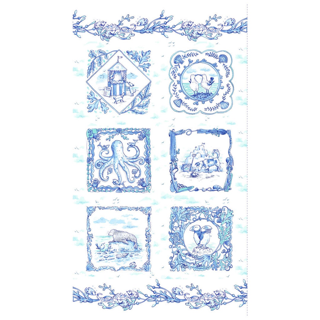 Sandy Toes Panel by Anita Jeram - Clothworks - Blue - 24" X 43" - Etsy