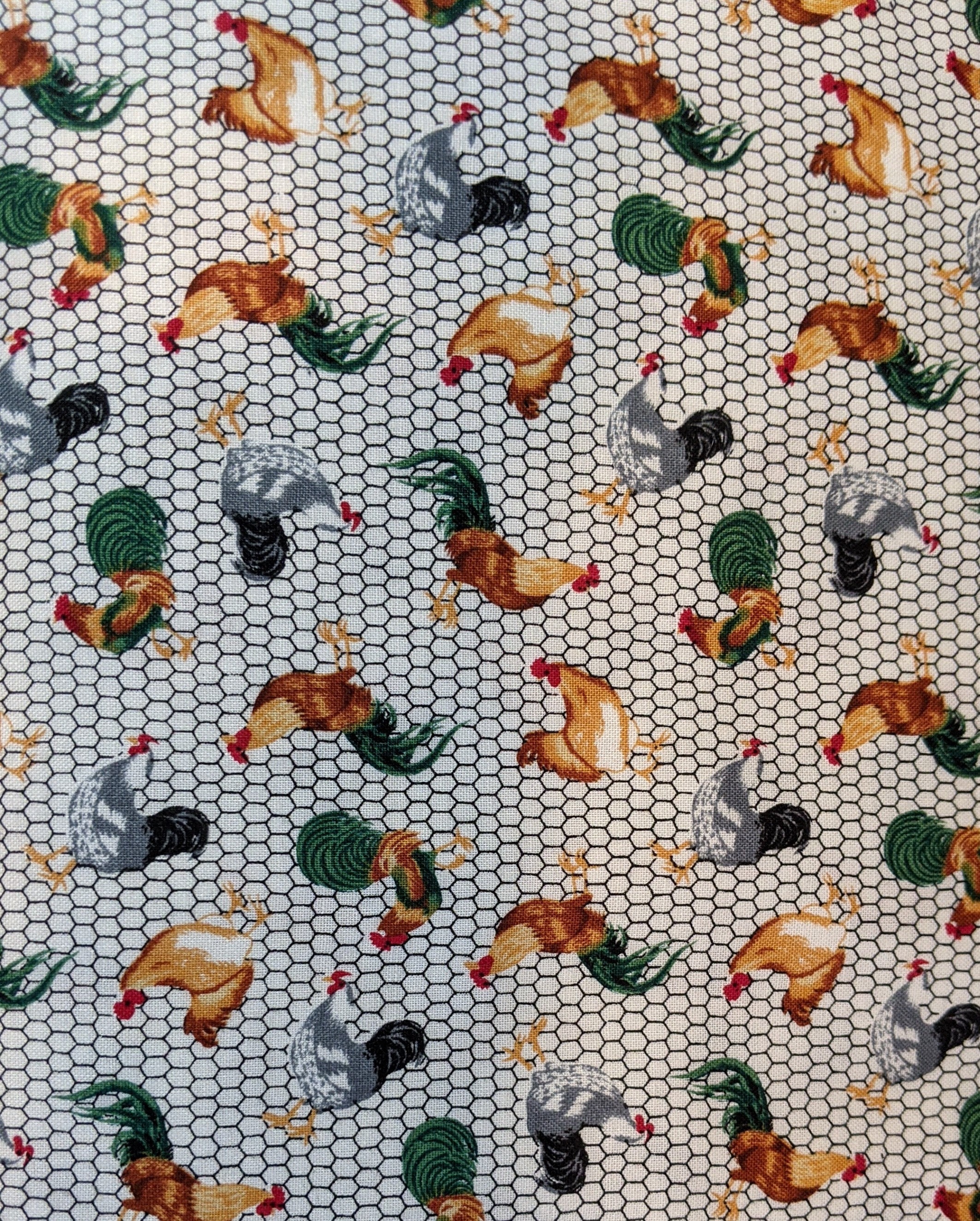 Rooster on Chicken Wire Out of Print Fabric by Karen Jarrar - Etsy Hong ...