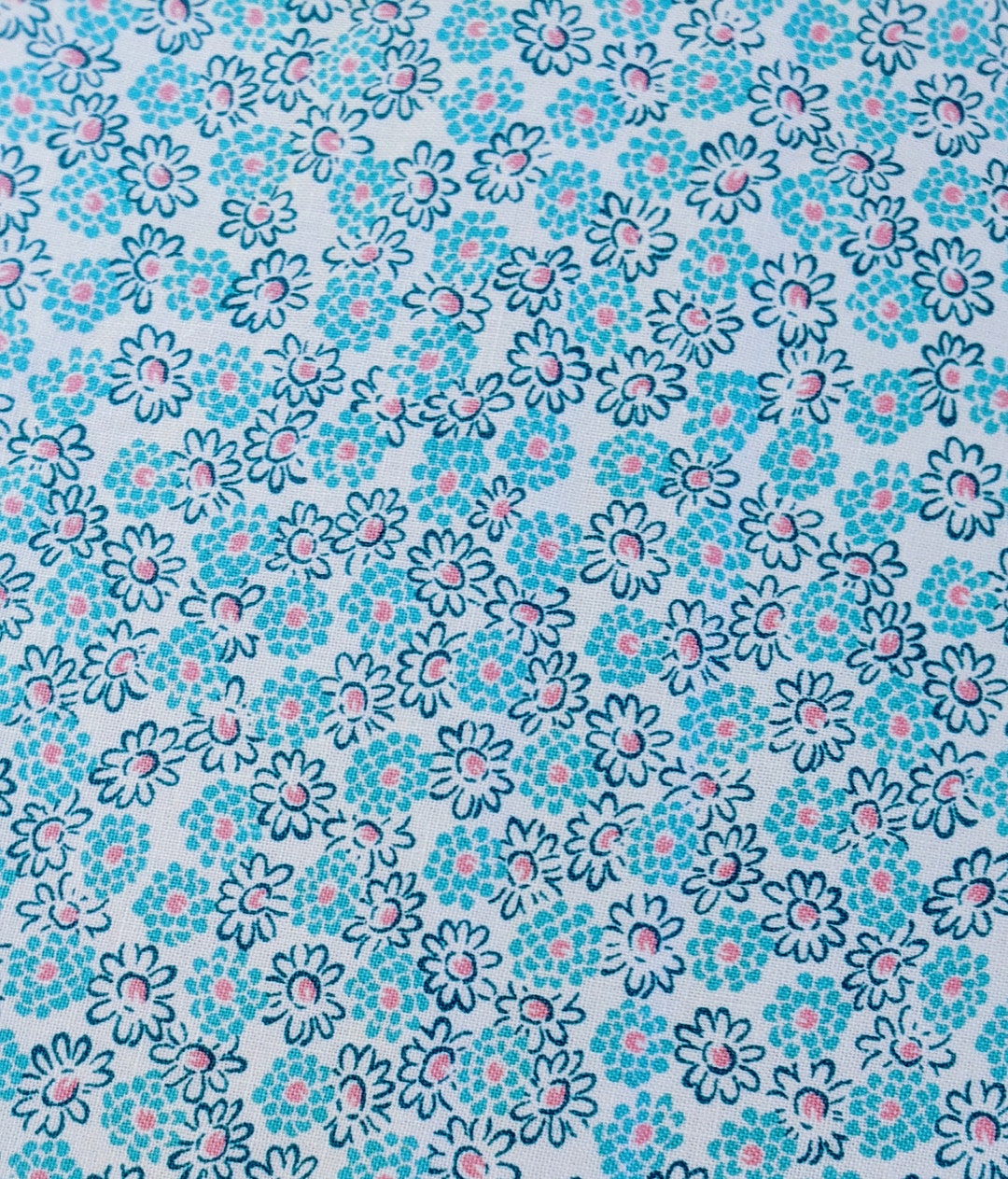Small Spaced Flowers - Aqua - by the Half Yard - Nana Mae V - Henry ...